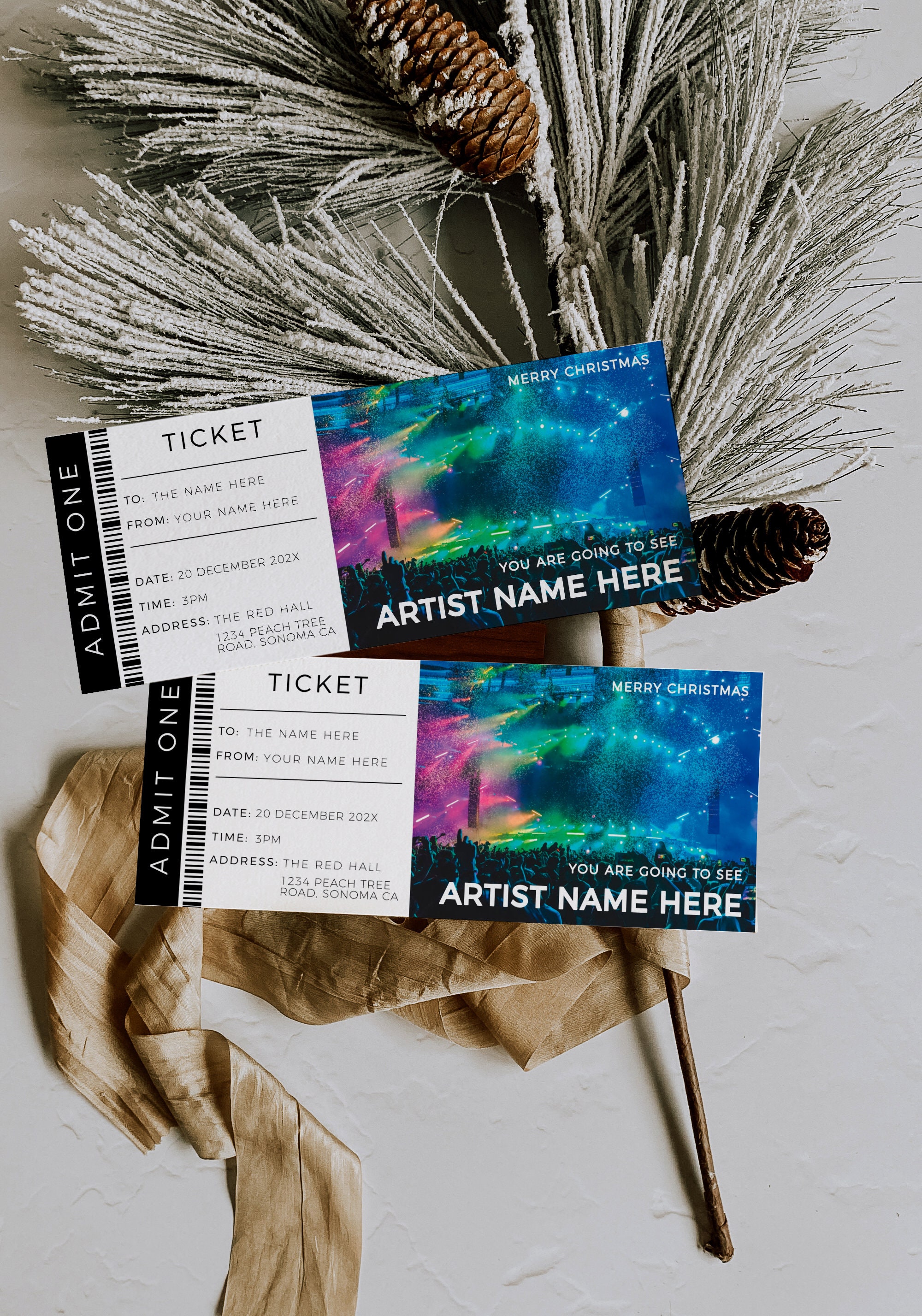 Editable Christmas Surprise Concert Ticket, Christmas Gift Ticket ...