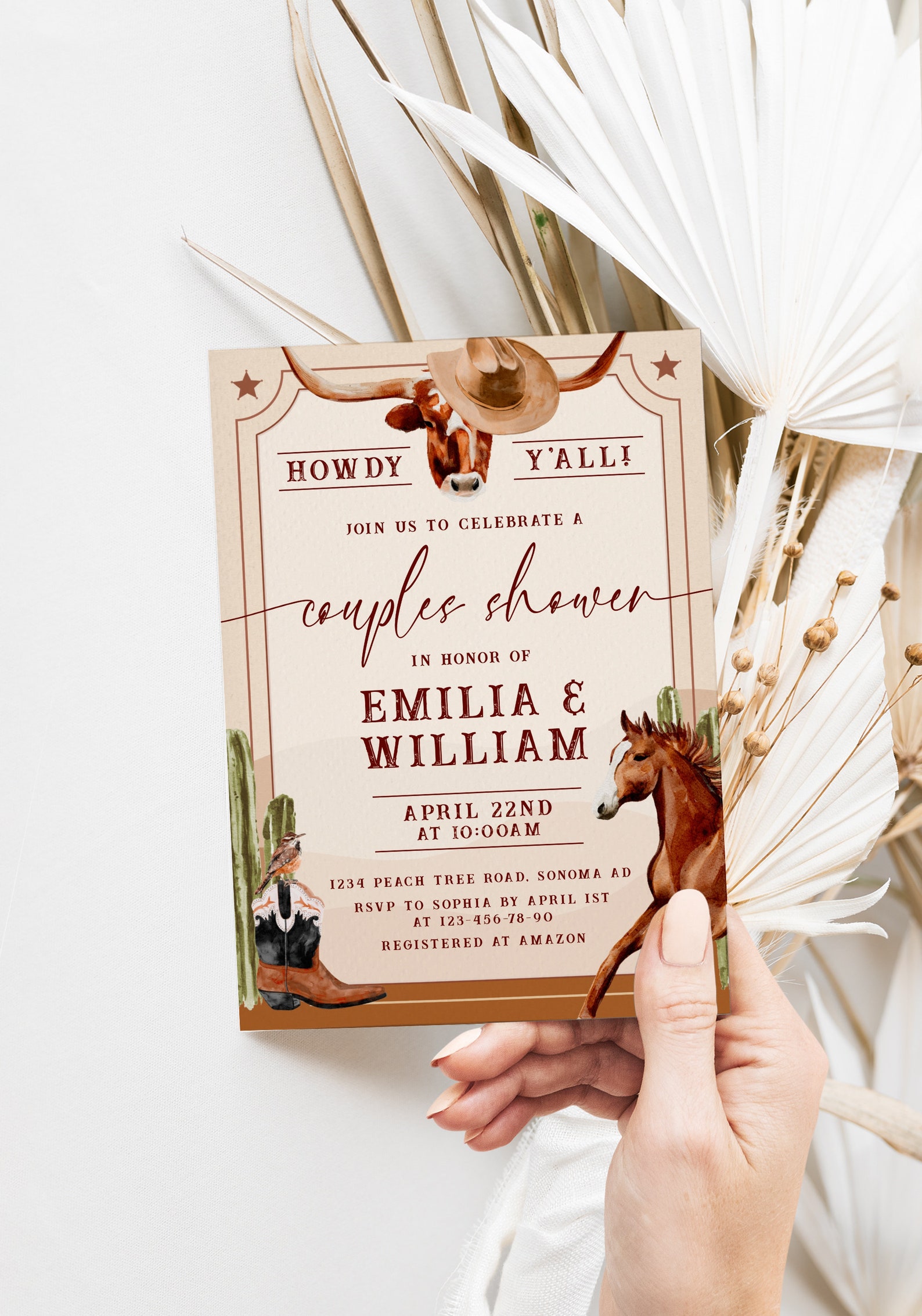 Cowgirl Boots and Hat Couples Shower Invitation Template, Country ...