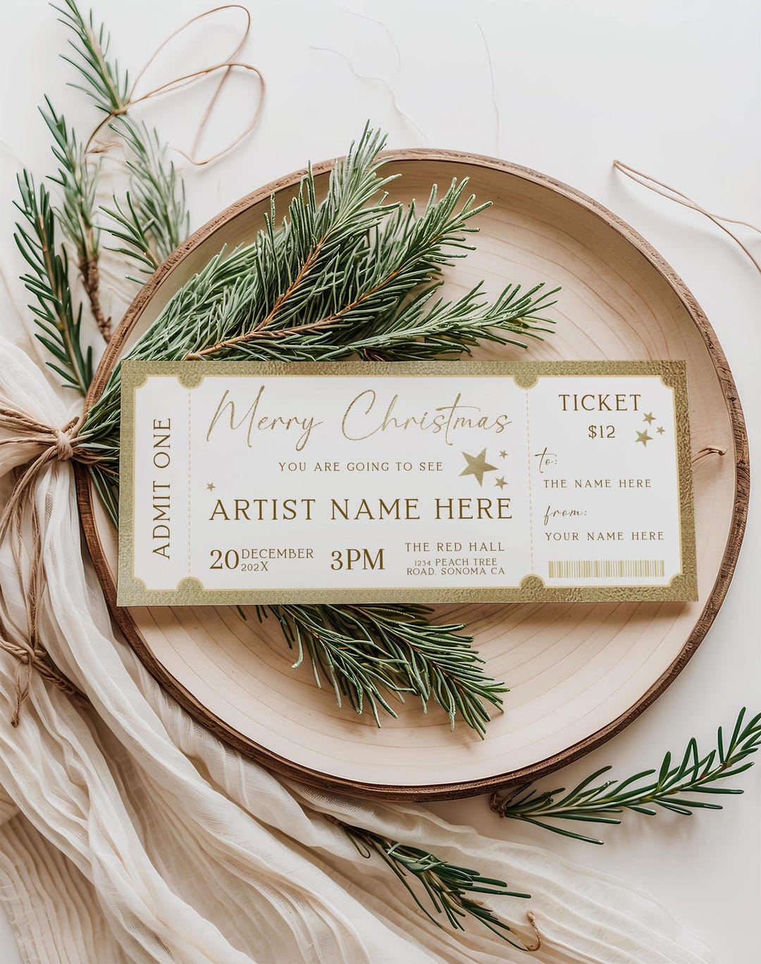 Merry Christmas Concert Ticket Christmas Gift Certificate Template ...