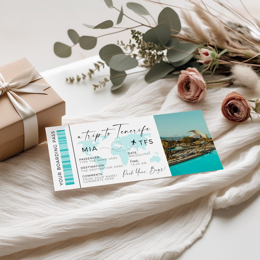 Trip to Tenerife Gift Ticket Template, Boarding Pass to Tenerife, Fake ...