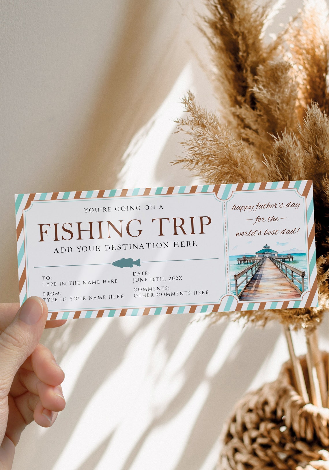 Fishing Trip Gift Voucher Template, Father's Day Fishing Trip Ticket ...