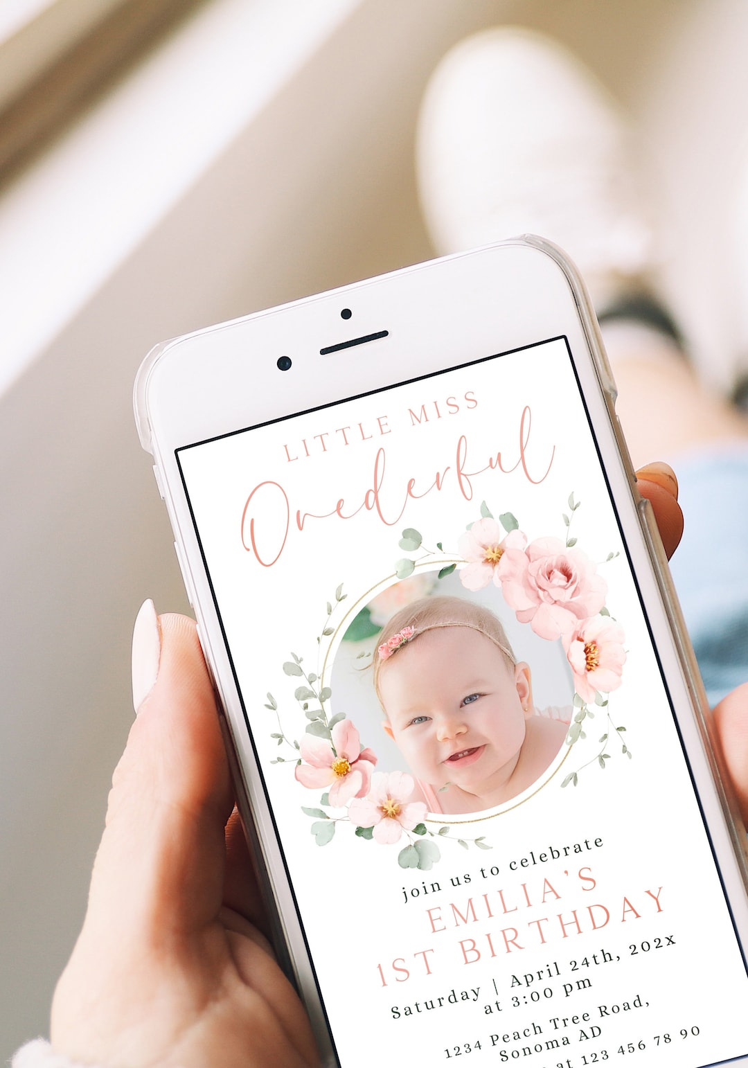 Editable Little Miss Onederful Digital Invitation With Photo, Boho Soft ...