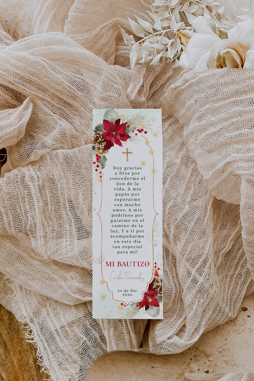Red Christmas Star Bookmark Baptism in Spanish Printable, Christmas ...