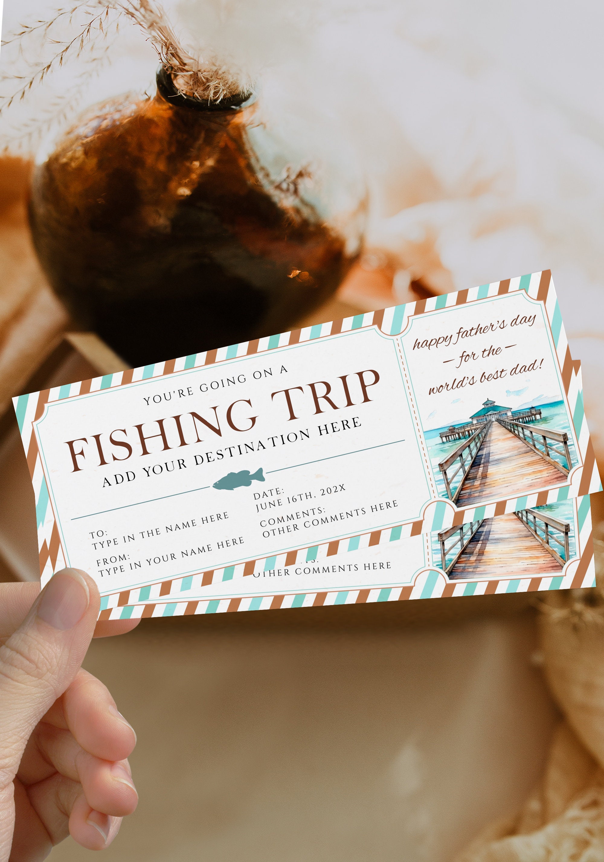 Fishing Trip Gift Voucher Template, Father's Day Fishing Trip Ticket ...
