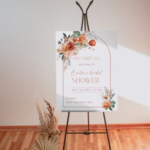 Fall Bridal Shower Welcome Sign Template, Boho Burnt Orange Floral ...