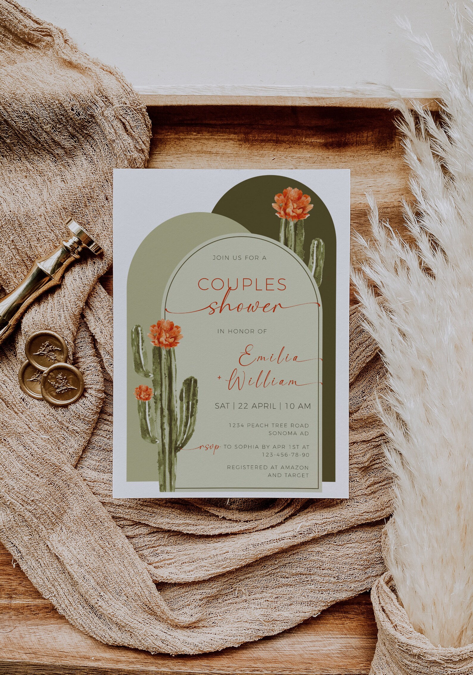 Boho Cactus Couples Shower Invitation Template, Wild West Couples ...