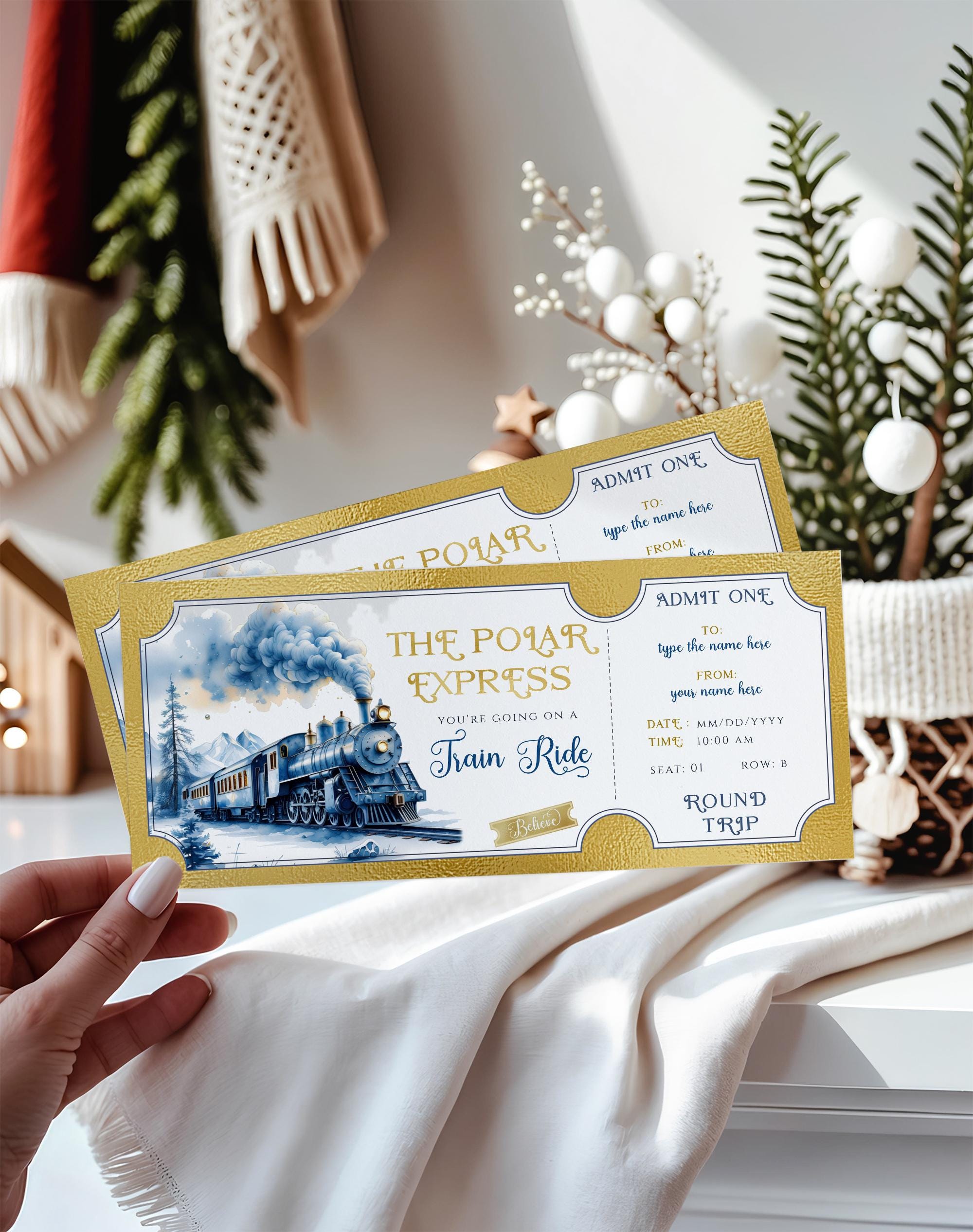 Polar Express Santa Train Ride Surprise Travel Ticket Template, Xmas ...