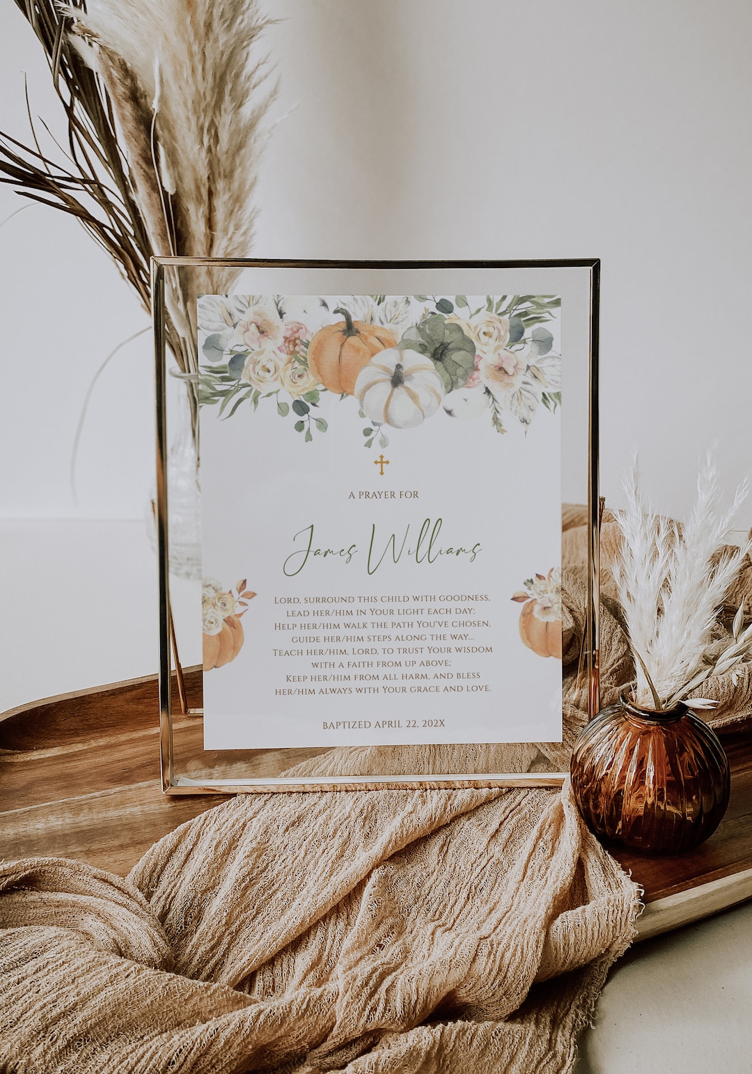 Orange-green Pumpkins Baptism Prayer Sign, Personalized Baptism Sign ...