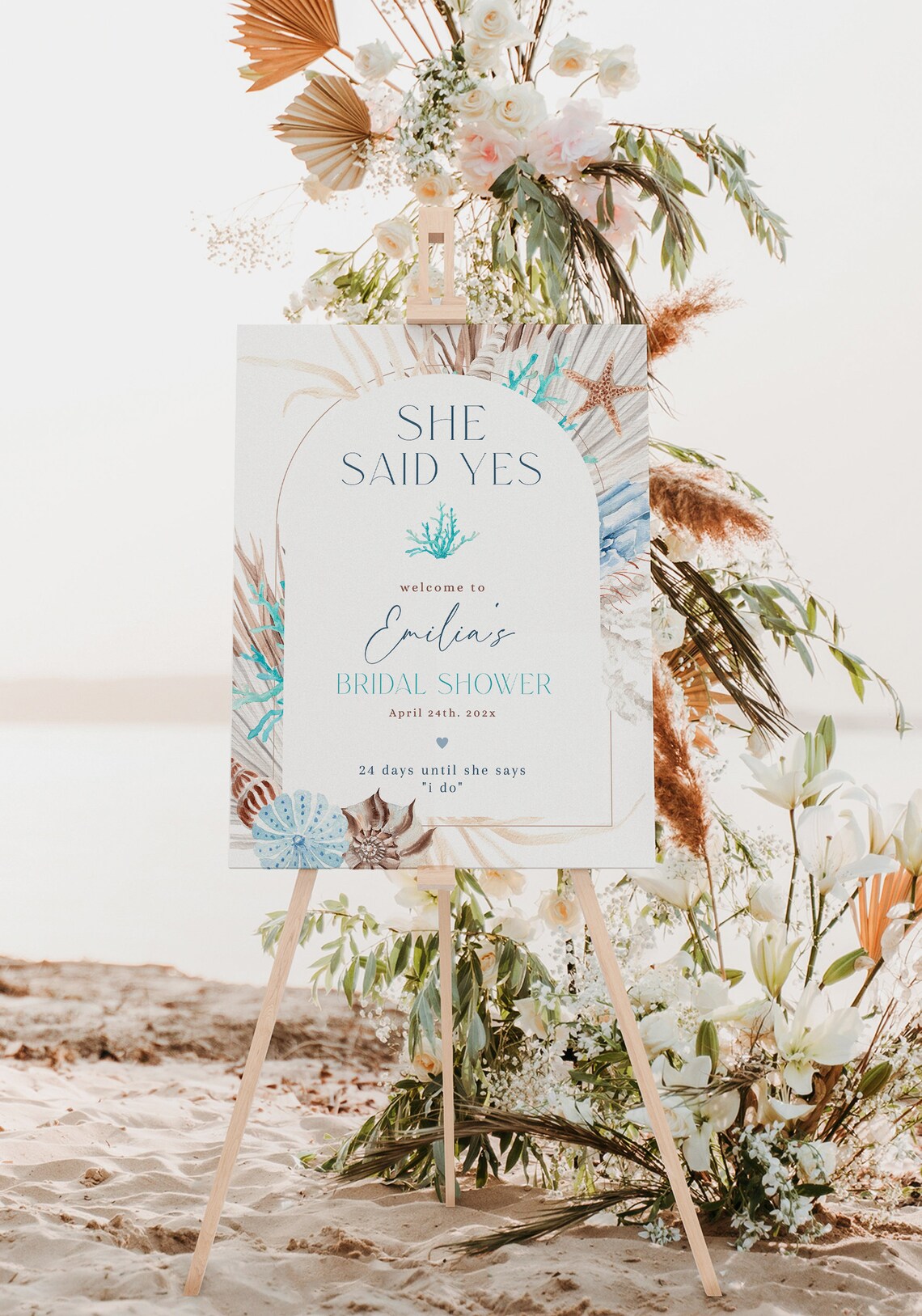She Said Yes Bridal Shower Sign, Sea Wedding Shower Poster, Boho ...