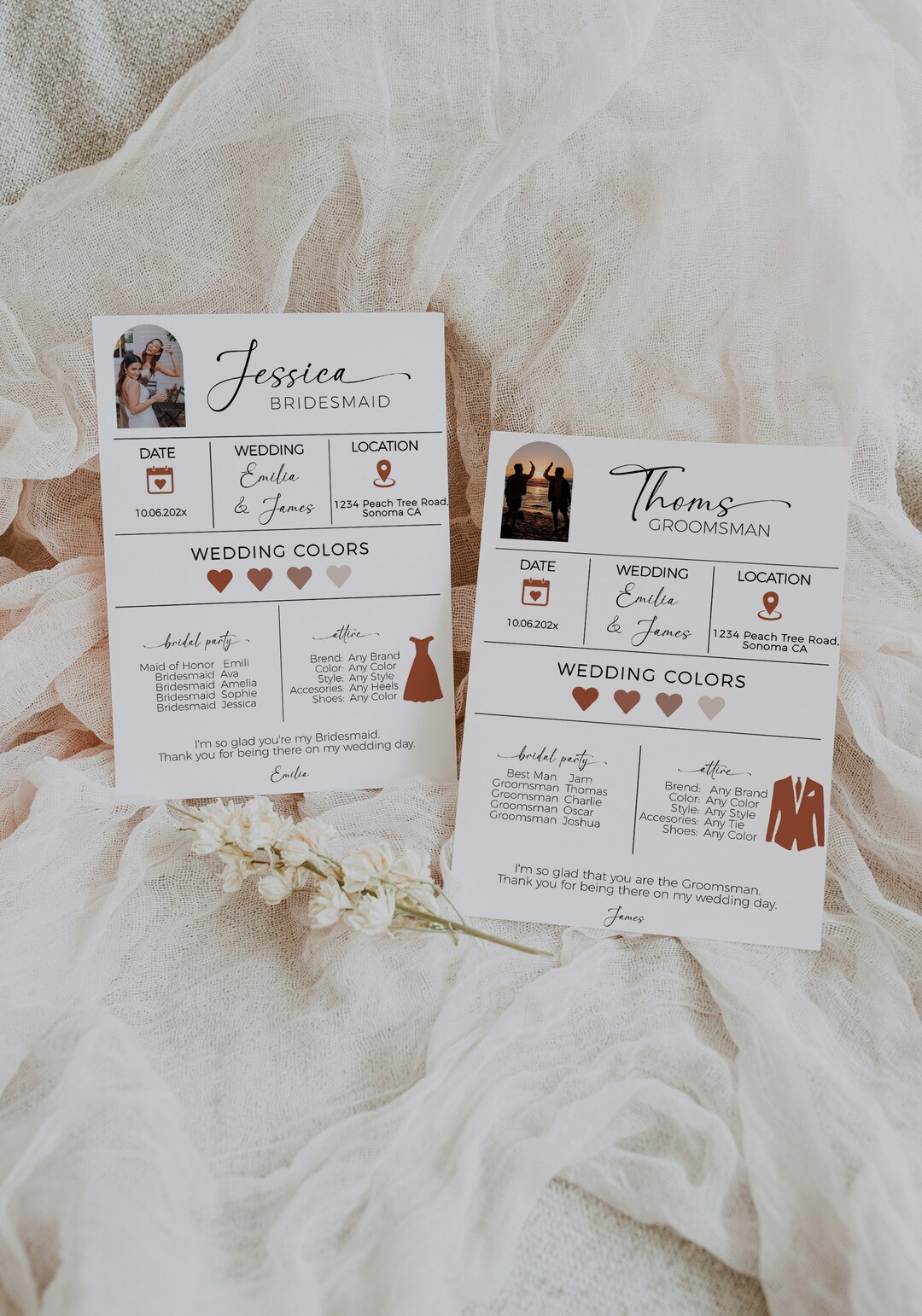 Wedding Colors Details Card Template, Bridesmaid Info Card, Custom ...