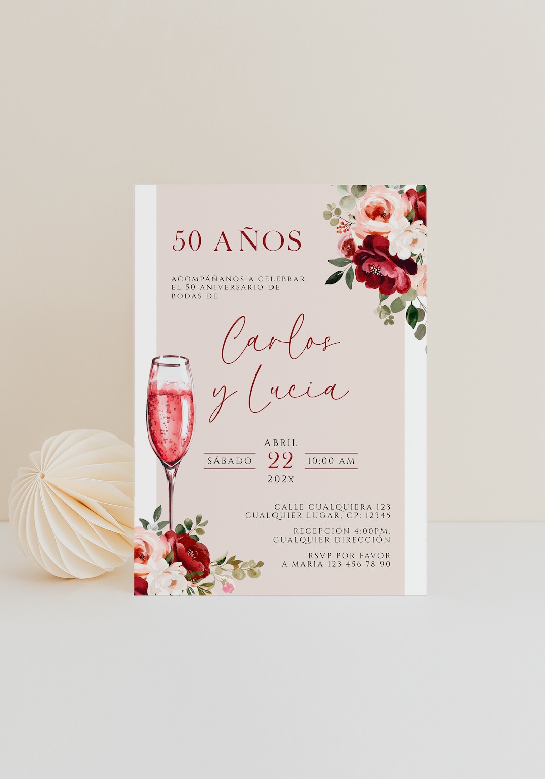 Invitación 50 Aniversario Bodas Para Imprimir, Glass of Champagne ...