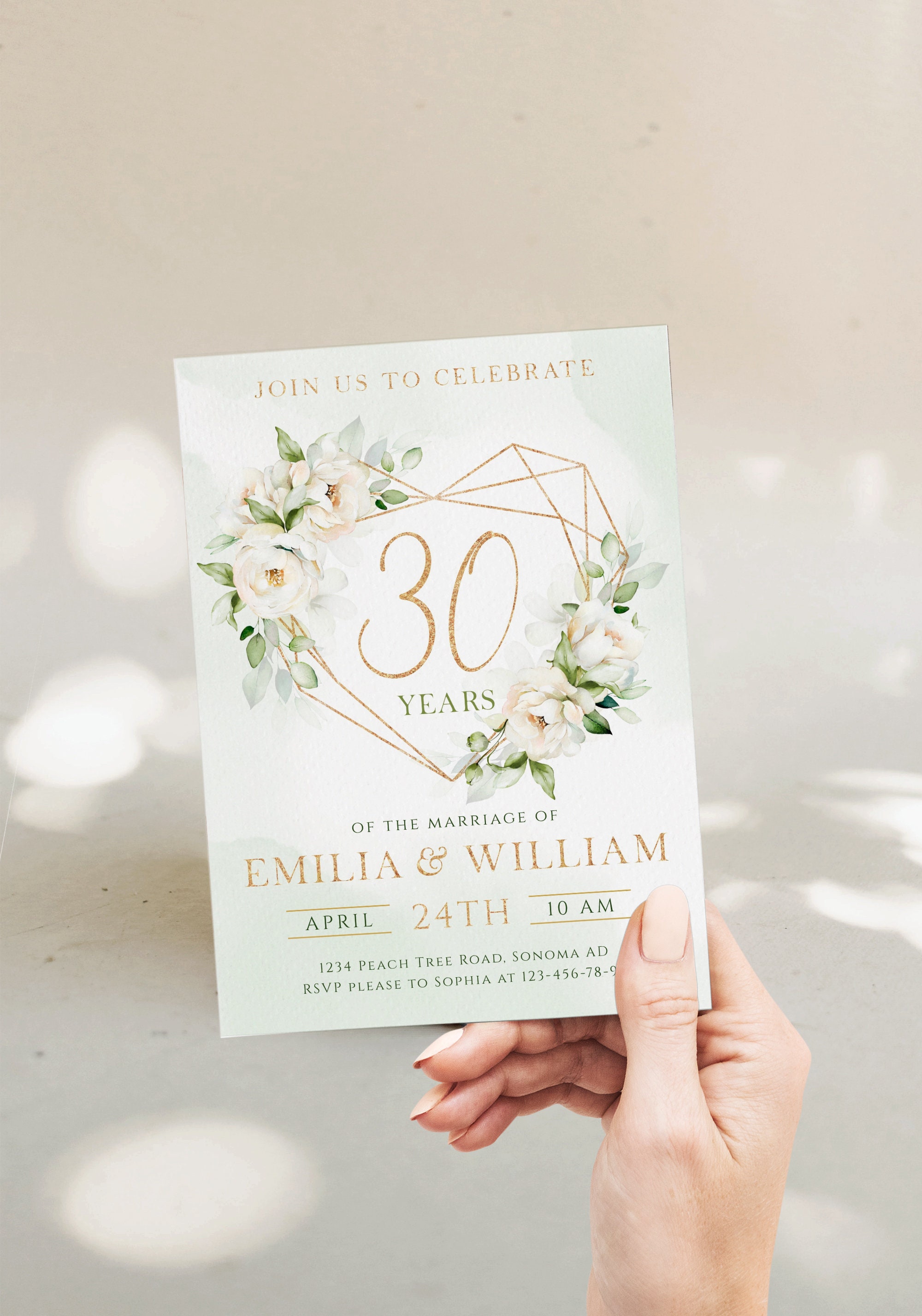 30th Wedding Anniversary Invitation Printable, Boho White Floral ...