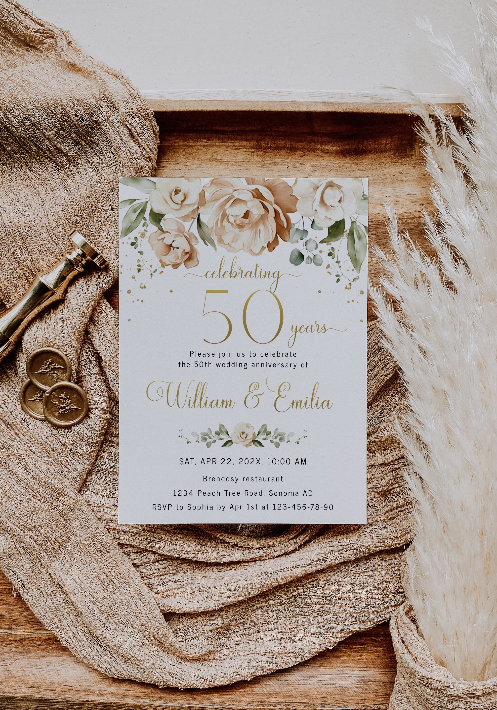 50th Wedding Anniversary Invitation, Gold Anniversary Invitation ...