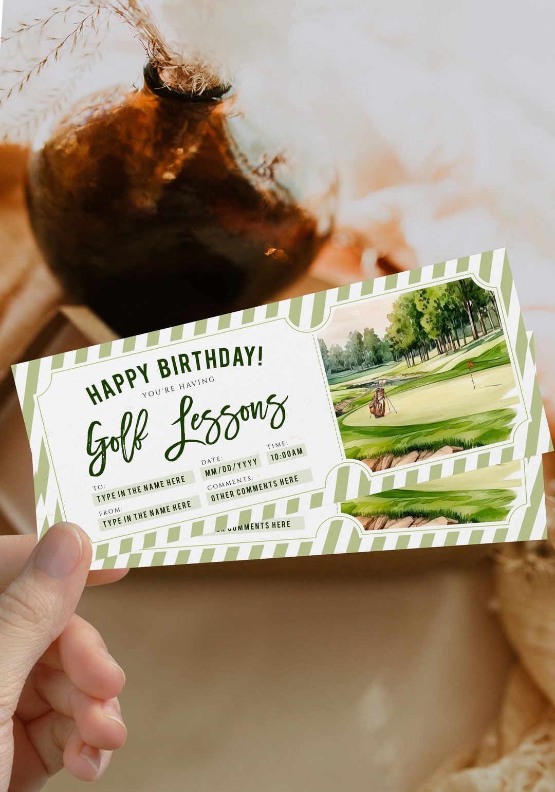 Personalized Certificate Golf Lesson Editable, Surprise Trip Vacation ...