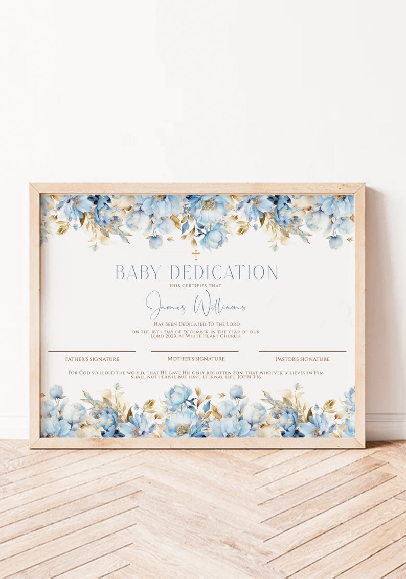 Baby Dedication Certificate for Boy Boho Template: Watercolor Light ...