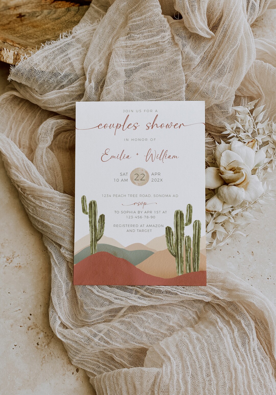 Desert Couples Shower Invitation Template, Cactus Boho Invites, Theme ...