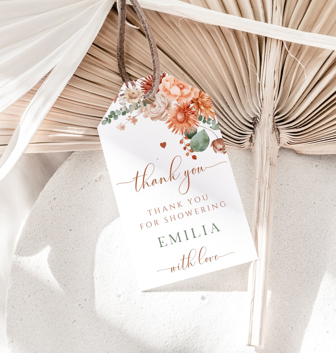Rectangle Terracotta Bridal Shower Favor Tag Template, Burnt Orange ...