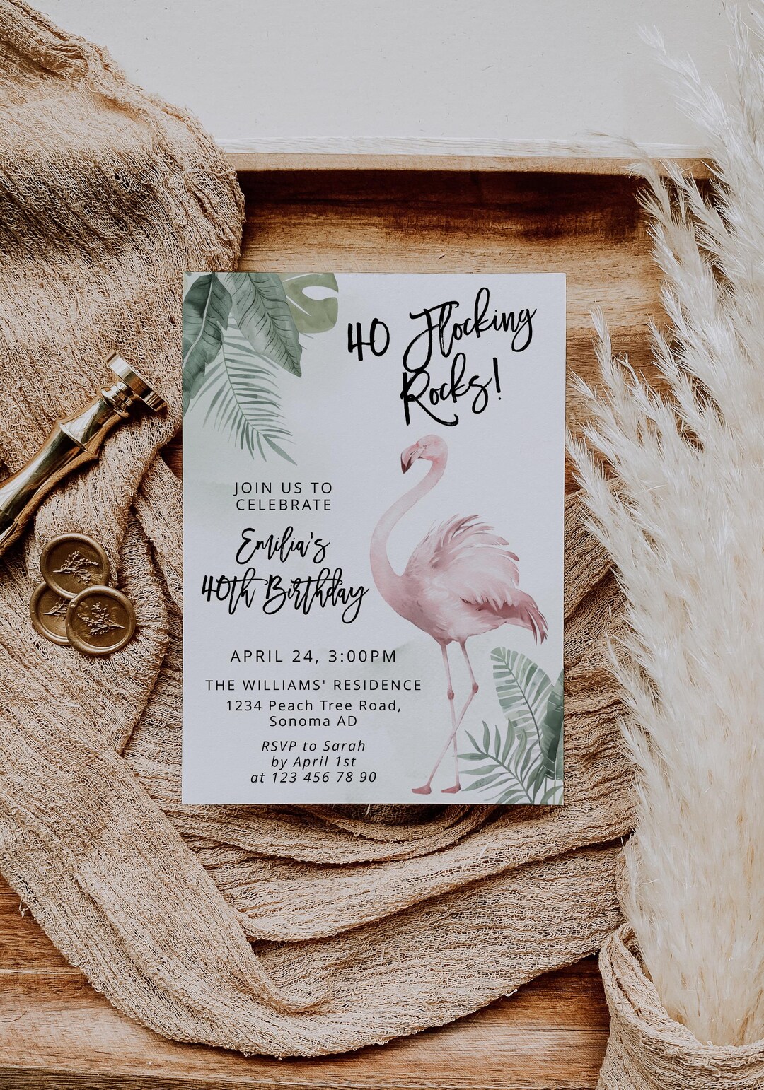 Modern Women's Birthday Party Invitation "40 Flocking Rocks ...