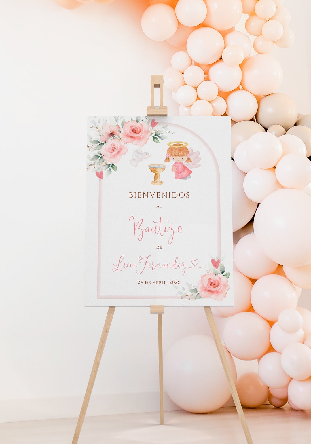 Blush Pink Spanish Welcome Sign for Girl,rosa Angel сartel Bienvenida ...
