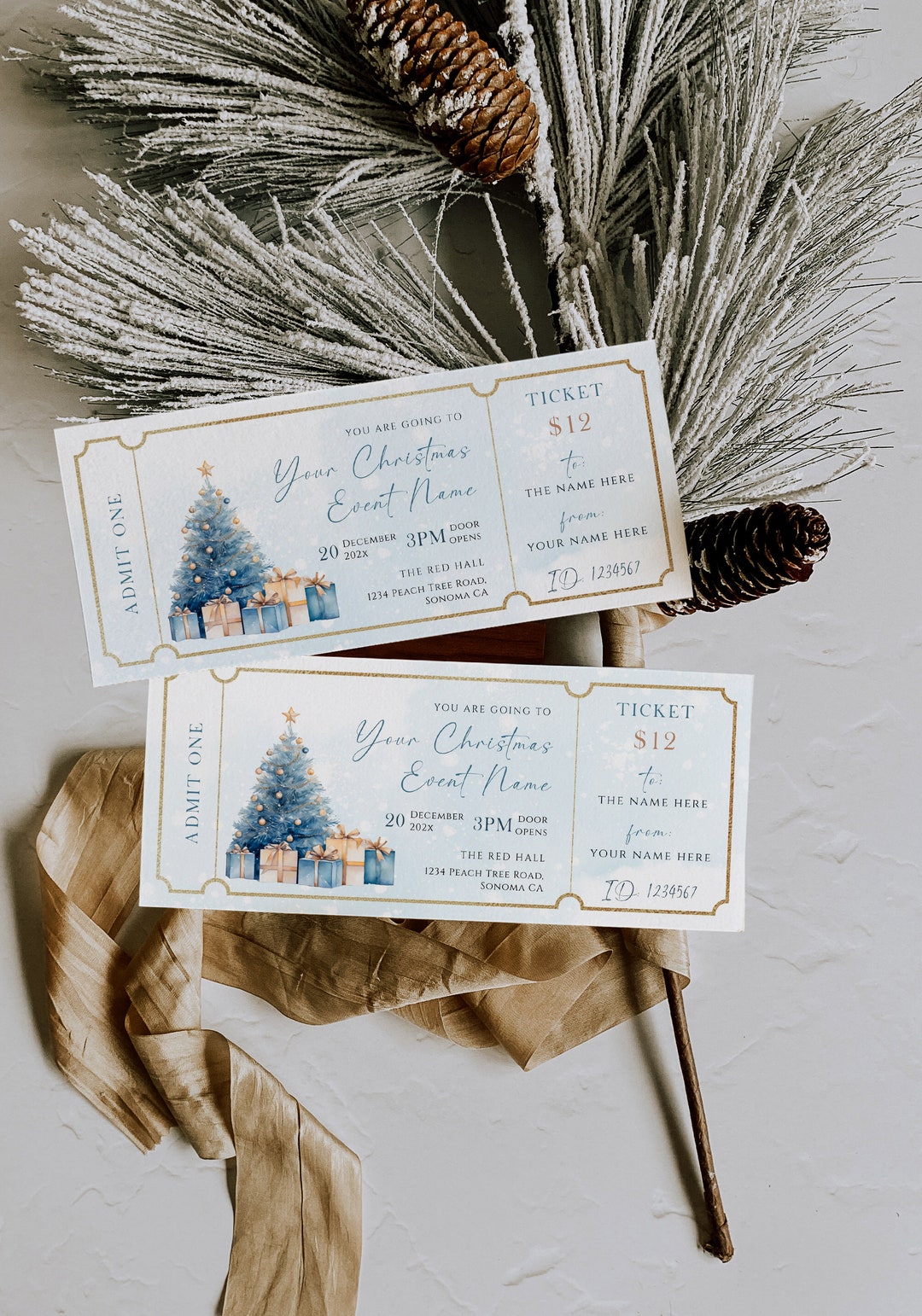Christmas Event Ticket Template, Modern Gift Ticket Show Holiday ...