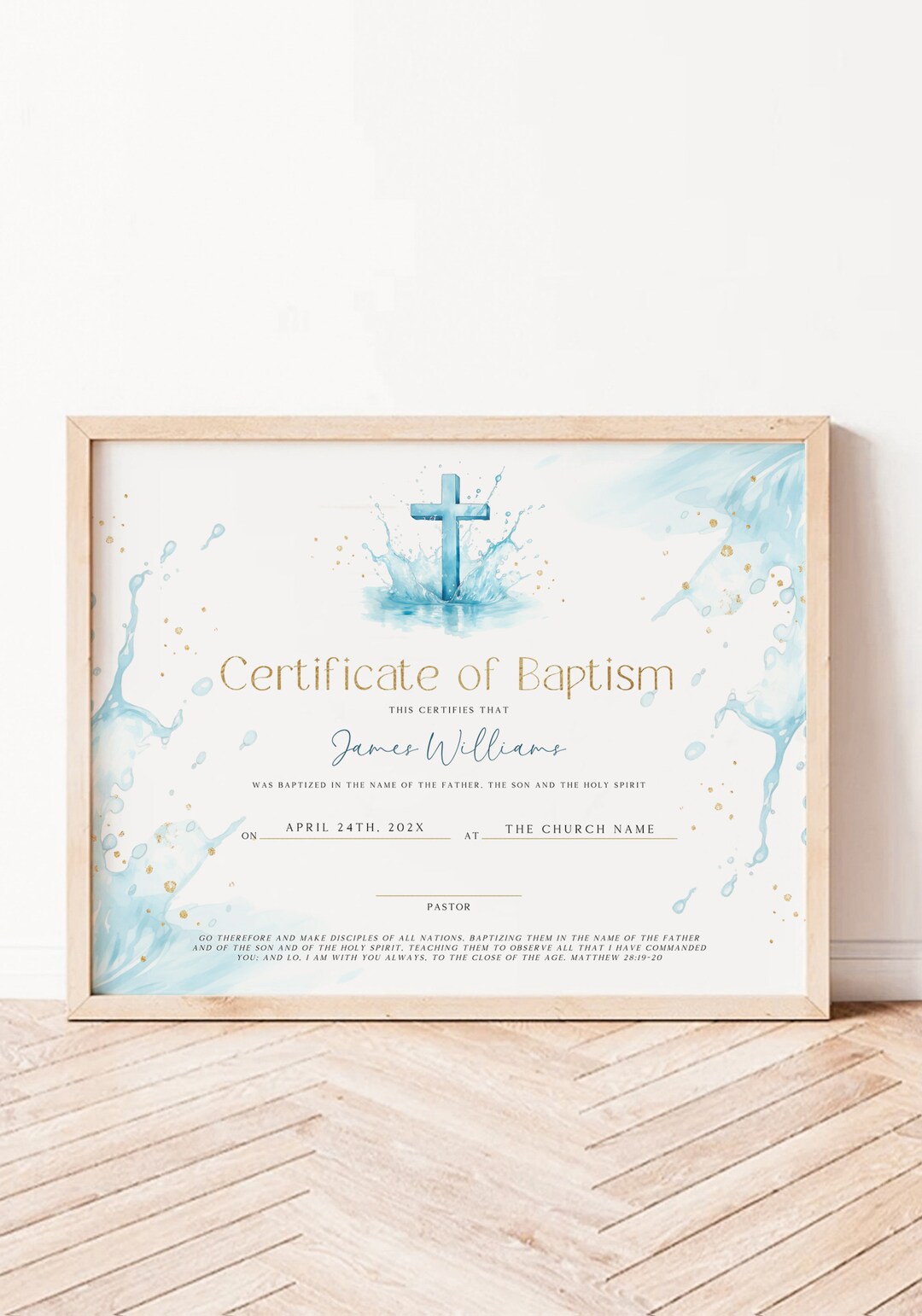 Church Certificate With Blue Water, Editable Dedication Certificate ...