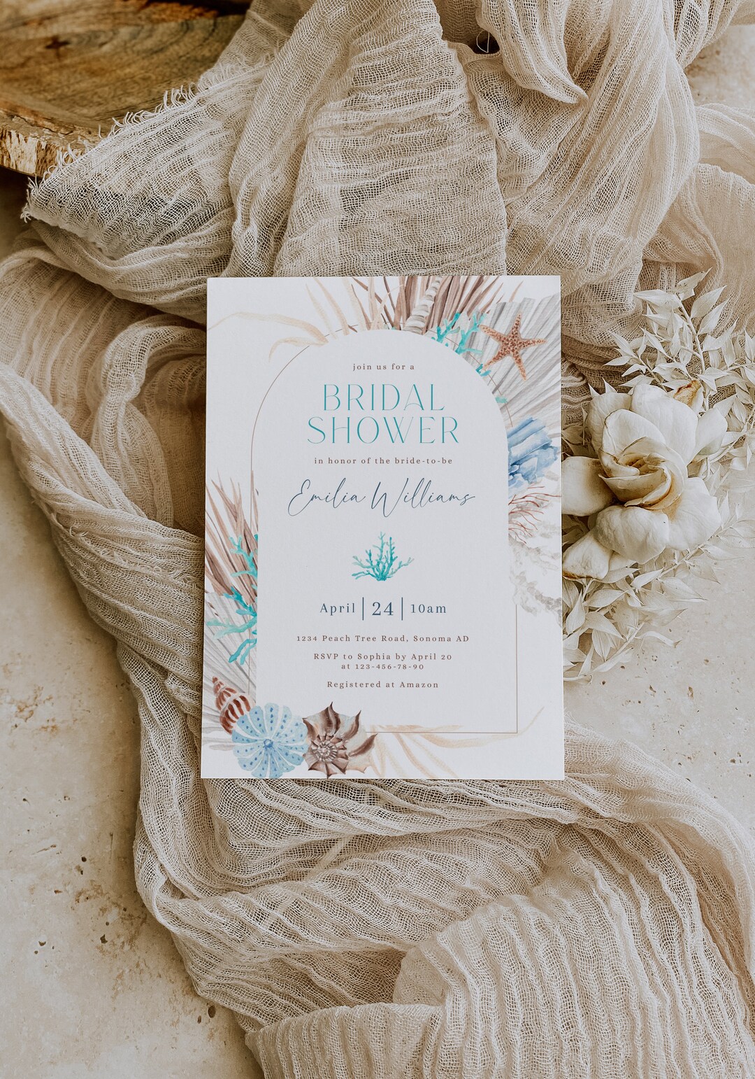Blue Ocean Theme Wedding Shower Invitation Printable, Beach Bridal ...