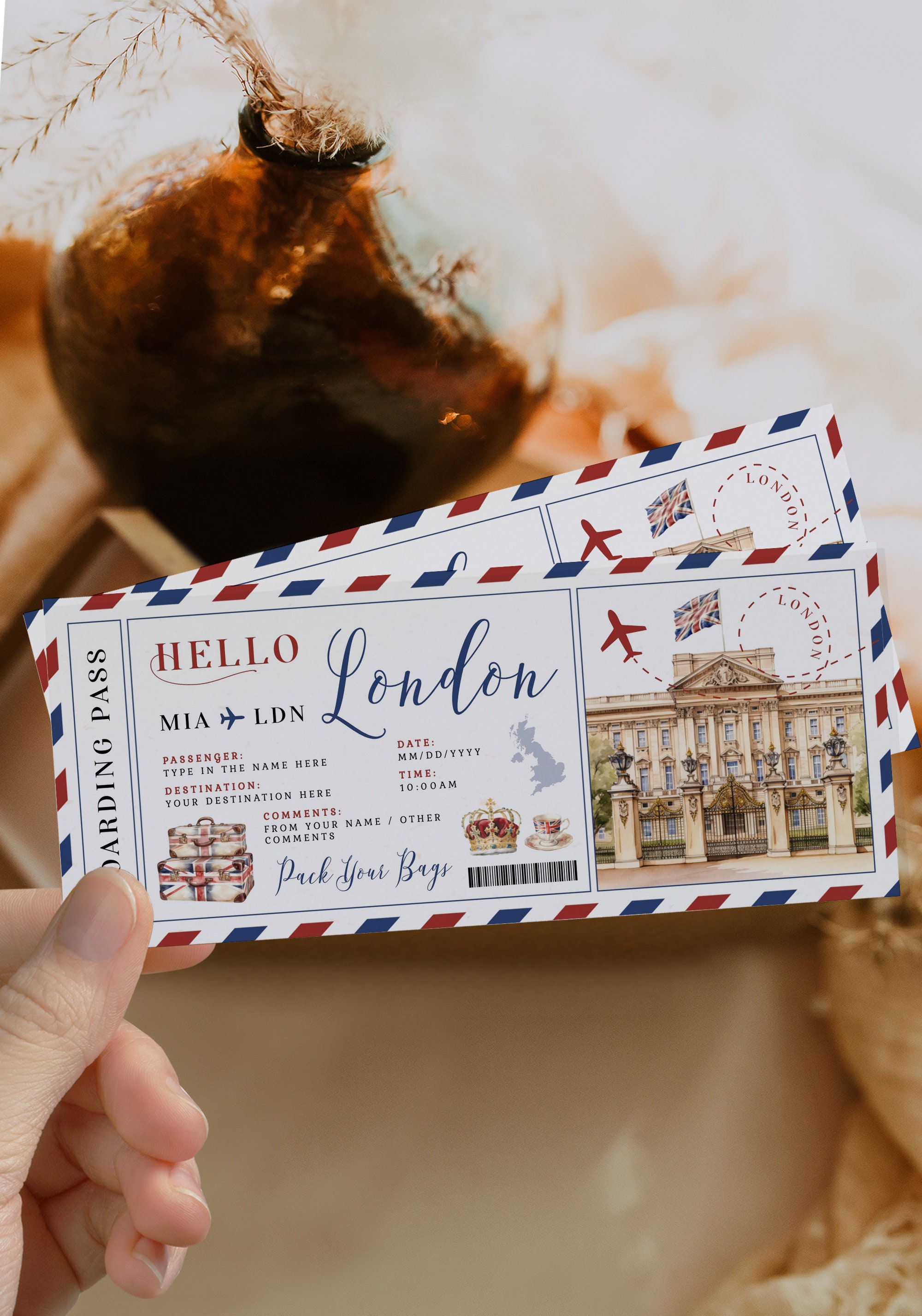 London Boarding Pass Ticket Template, Trip Ticket to England, Gift ...