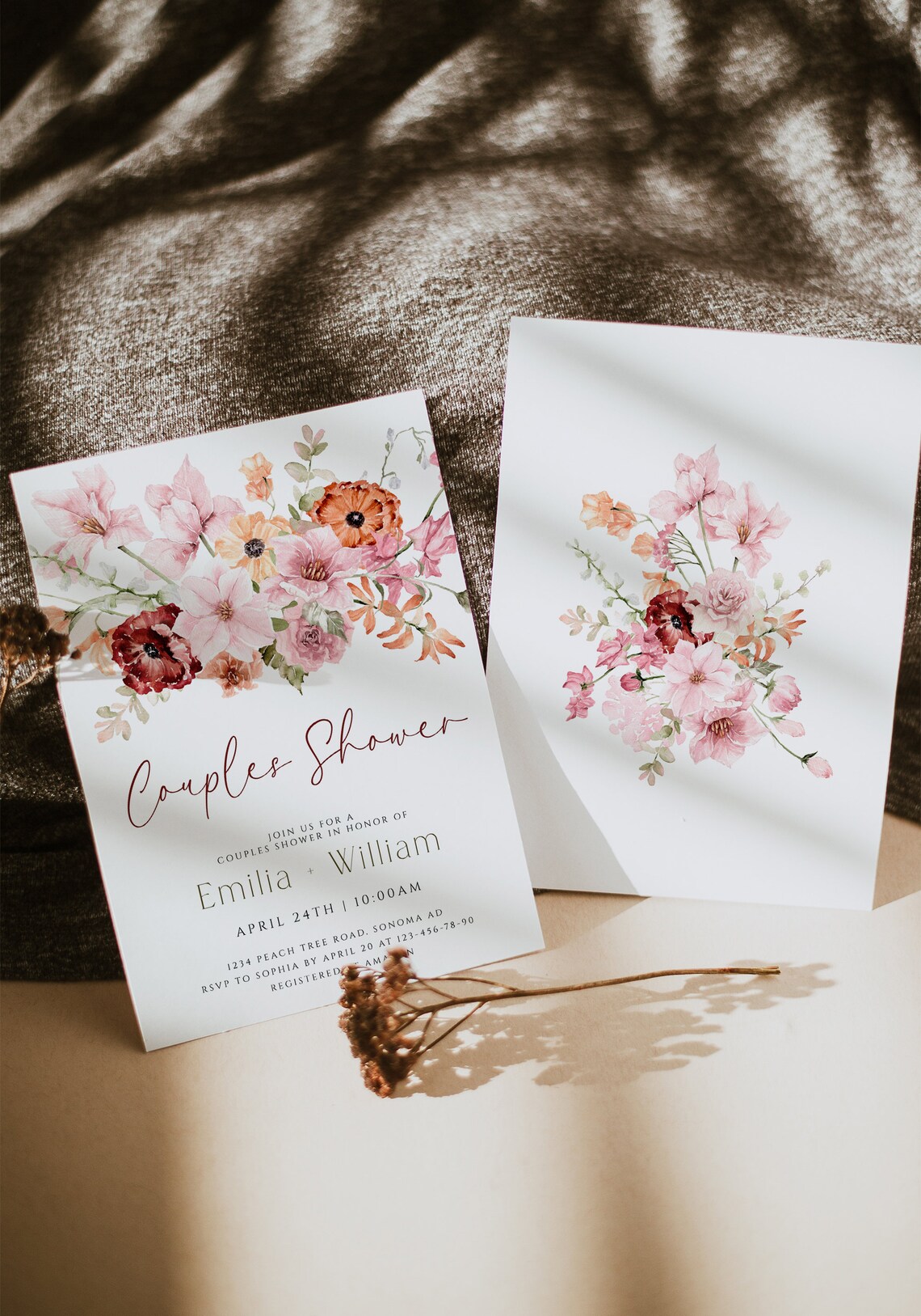 Editable Wildflowers Couples Shower Invitation, Colorful Flowers Bridal ...