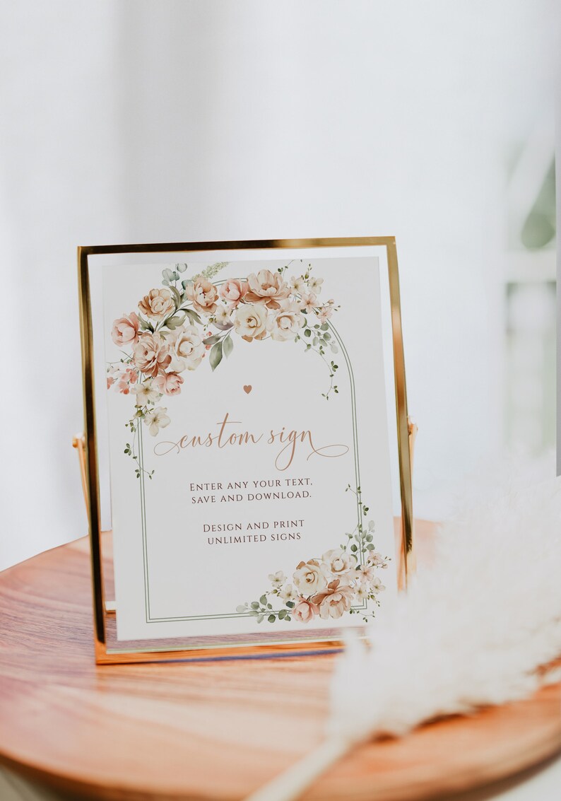 Editable Wedding Party Custom Table Sign: Boho Arch, Dusty Pink Garden ...