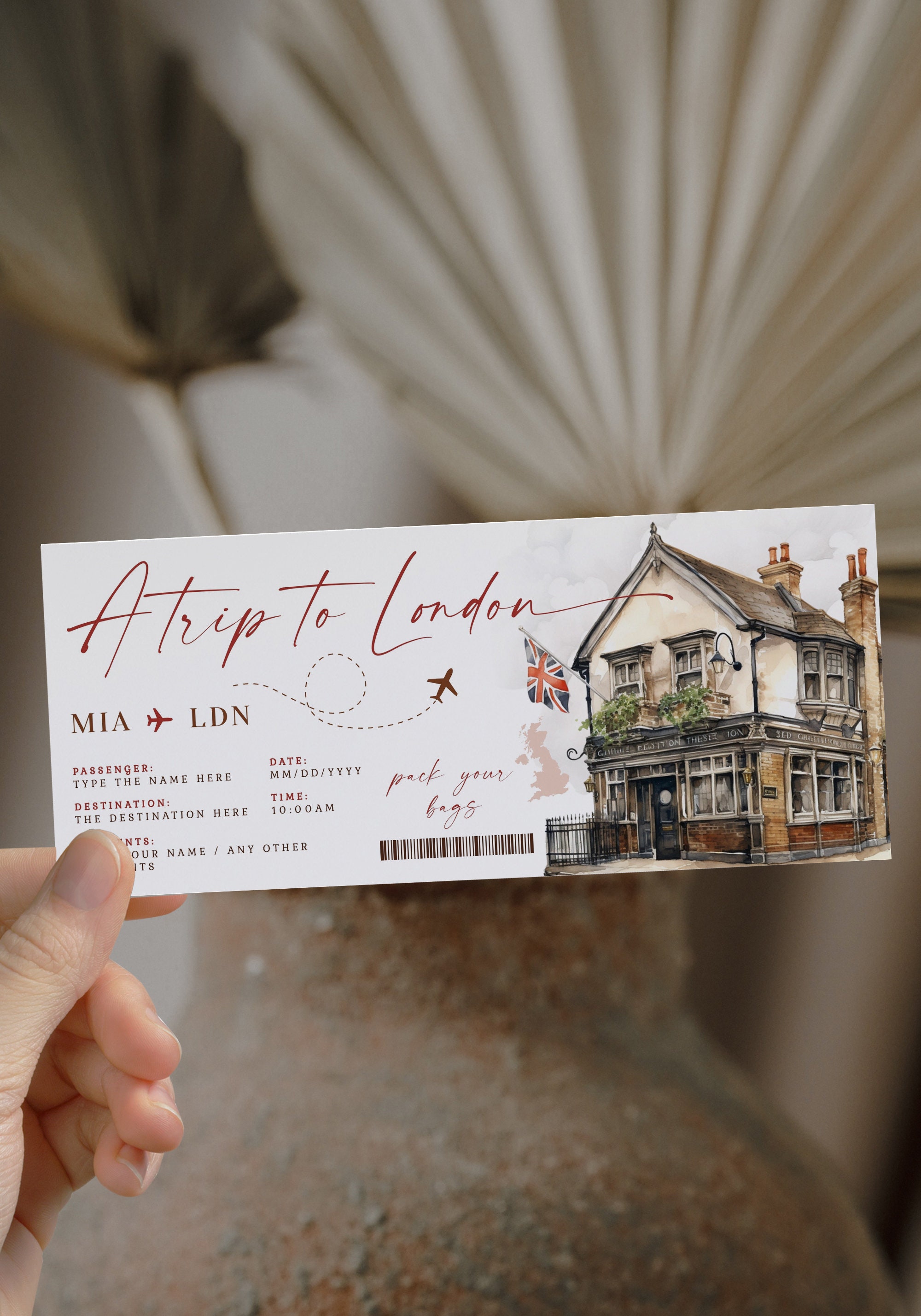 Surprise England Boarding Ticket, London Boarding Pass Editable, London ...