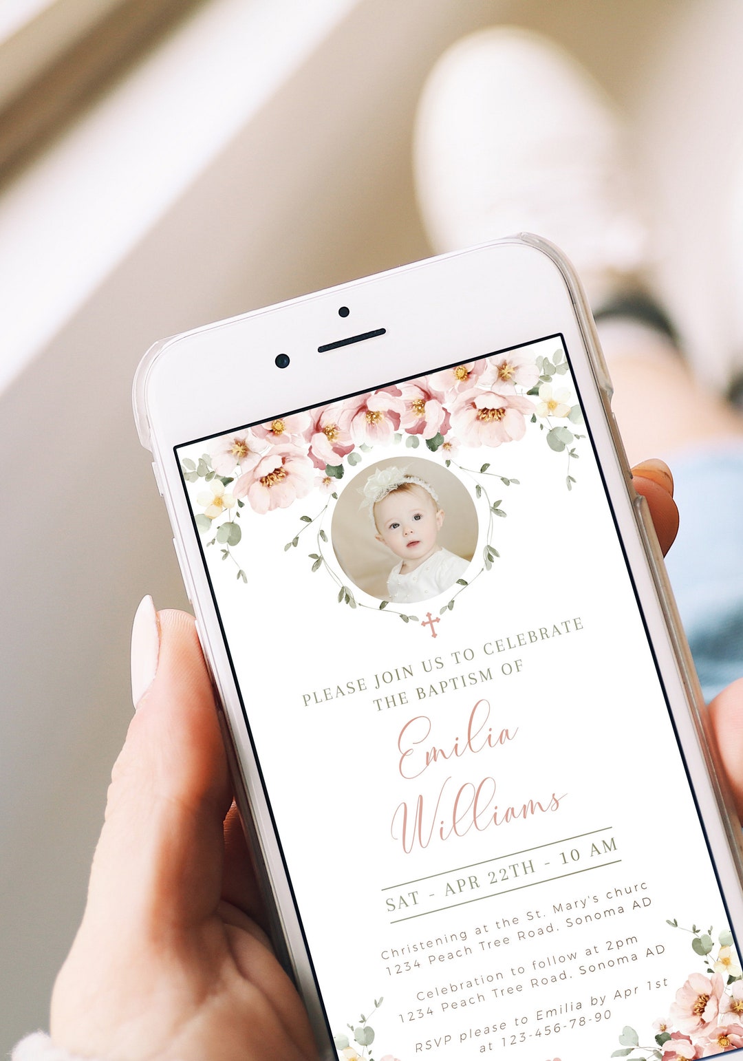 Girl Baptism Digital Invitation Template, Christening Smart Phone ...