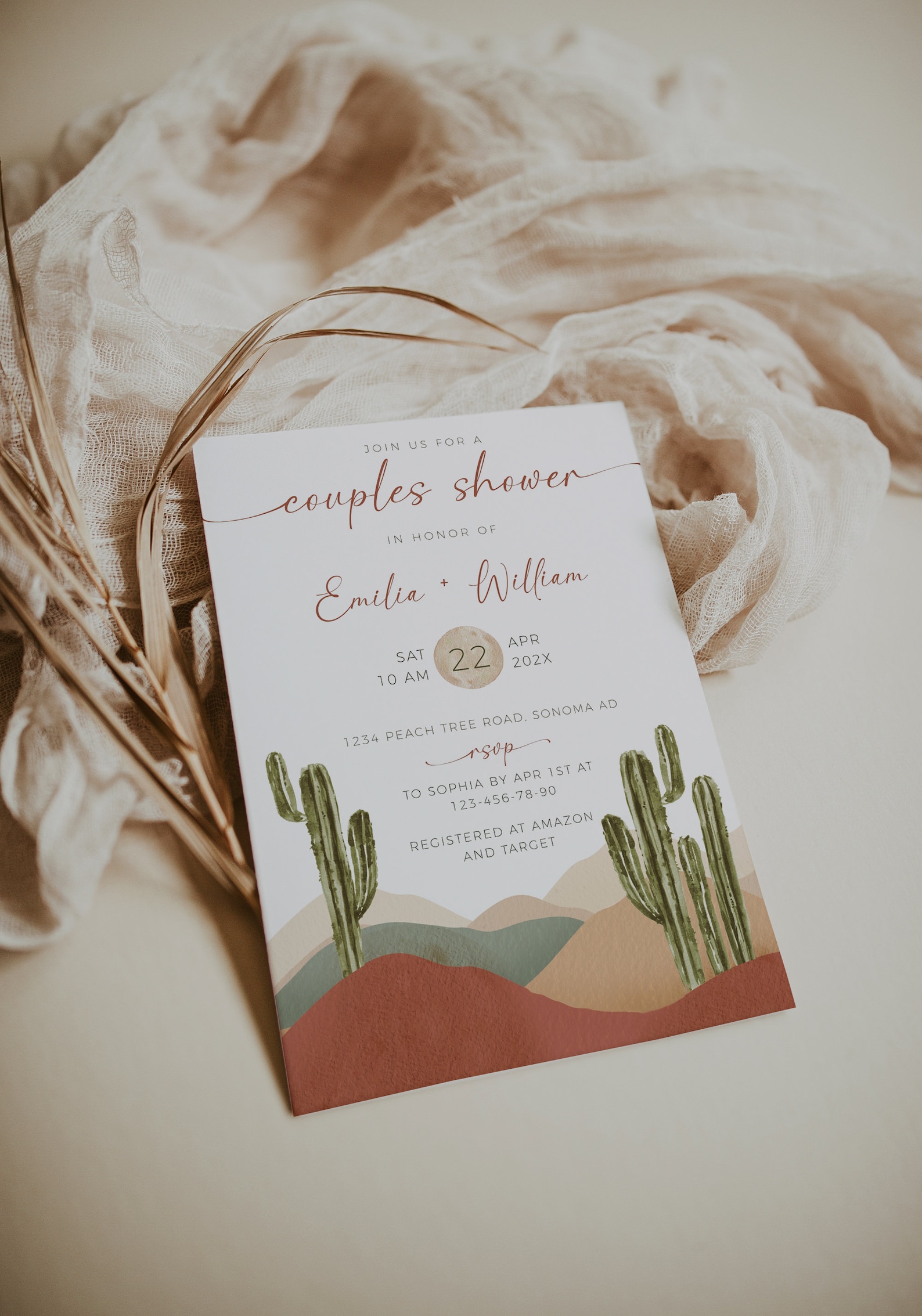 Desert Couples Shower Invitation Template, Cactus Boho Invites, Theme ...