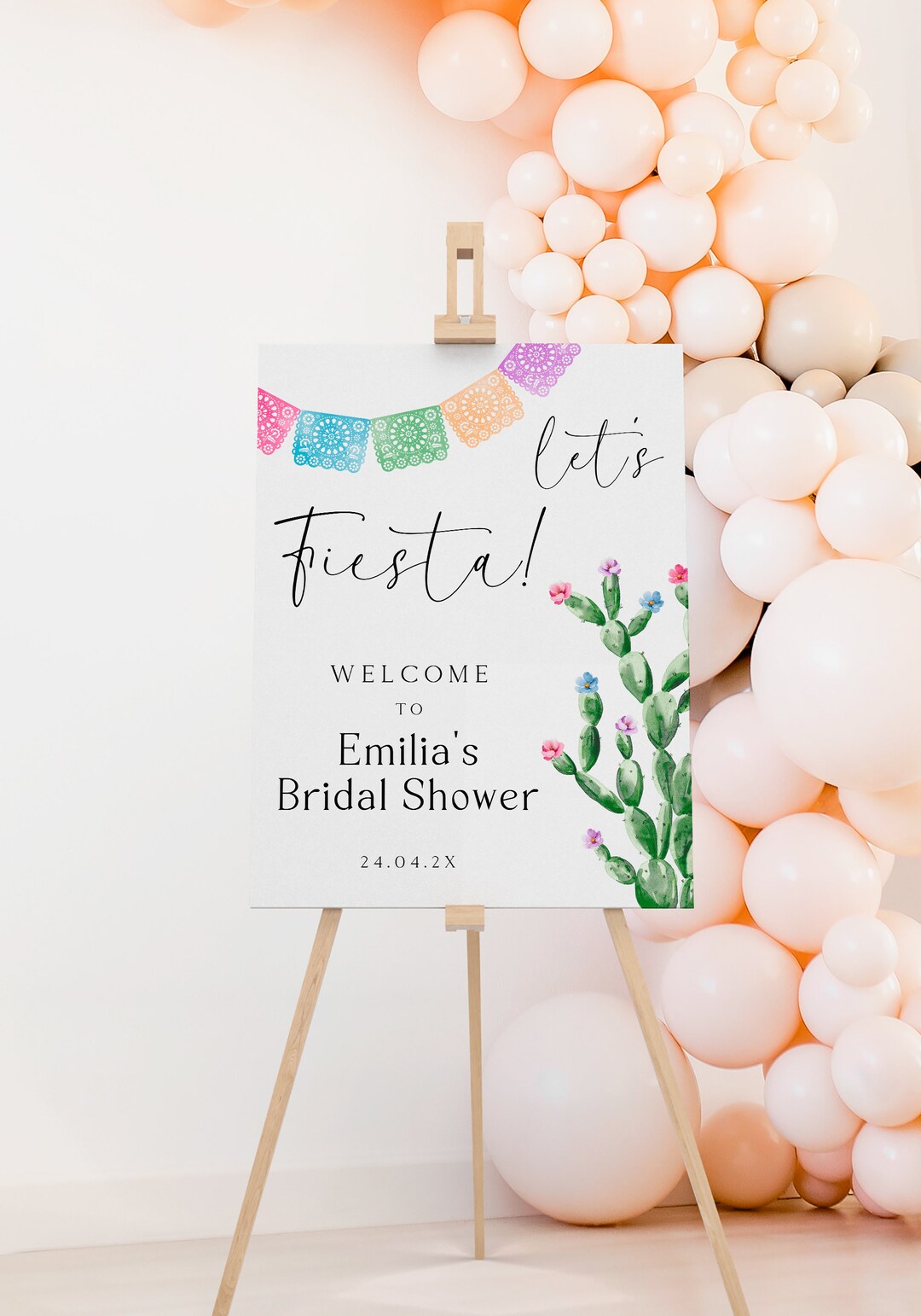 Let's Fiesta Bridal Shower Welcome Sign Modern Template, Blooming ...