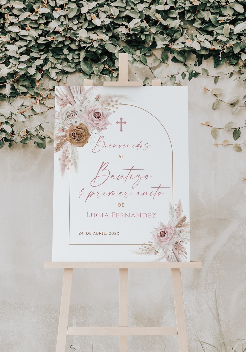 Editable Religious Welcome Sign Baptism and 1st Birthday in Spanish ...