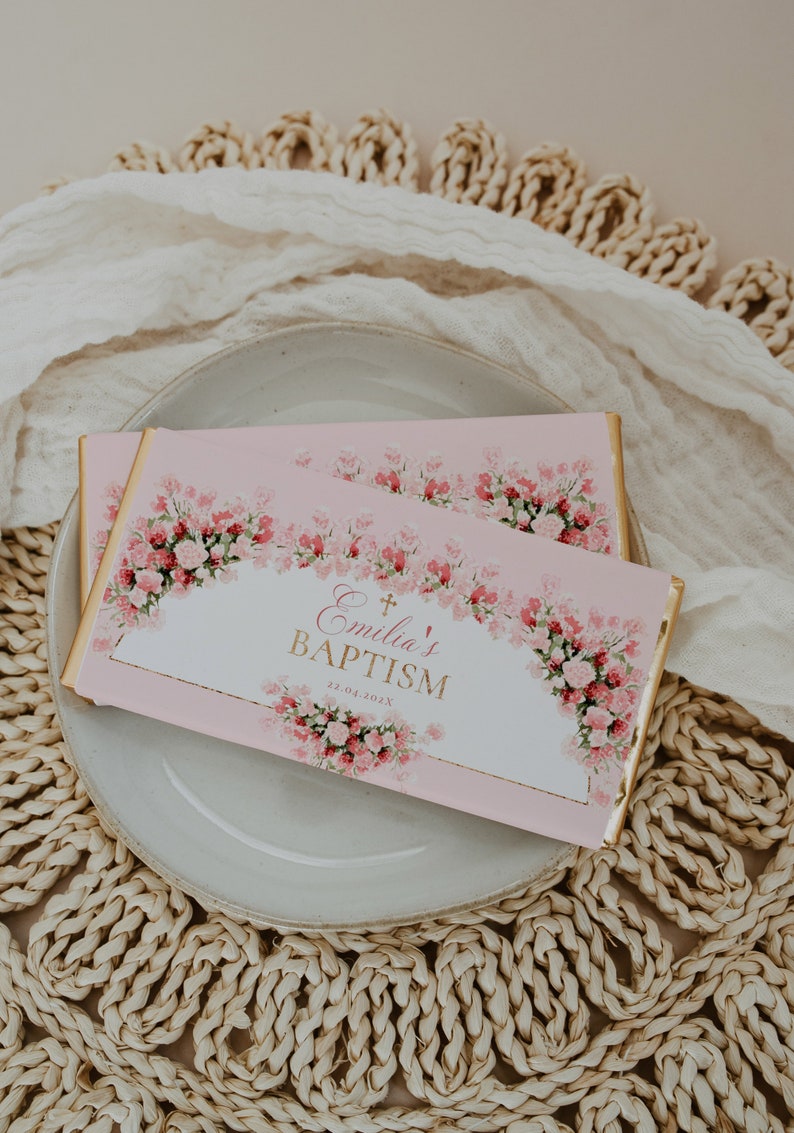 Editable Blush Floral Chocolate Wrapper, Pink Gold Chocolate Bar ...