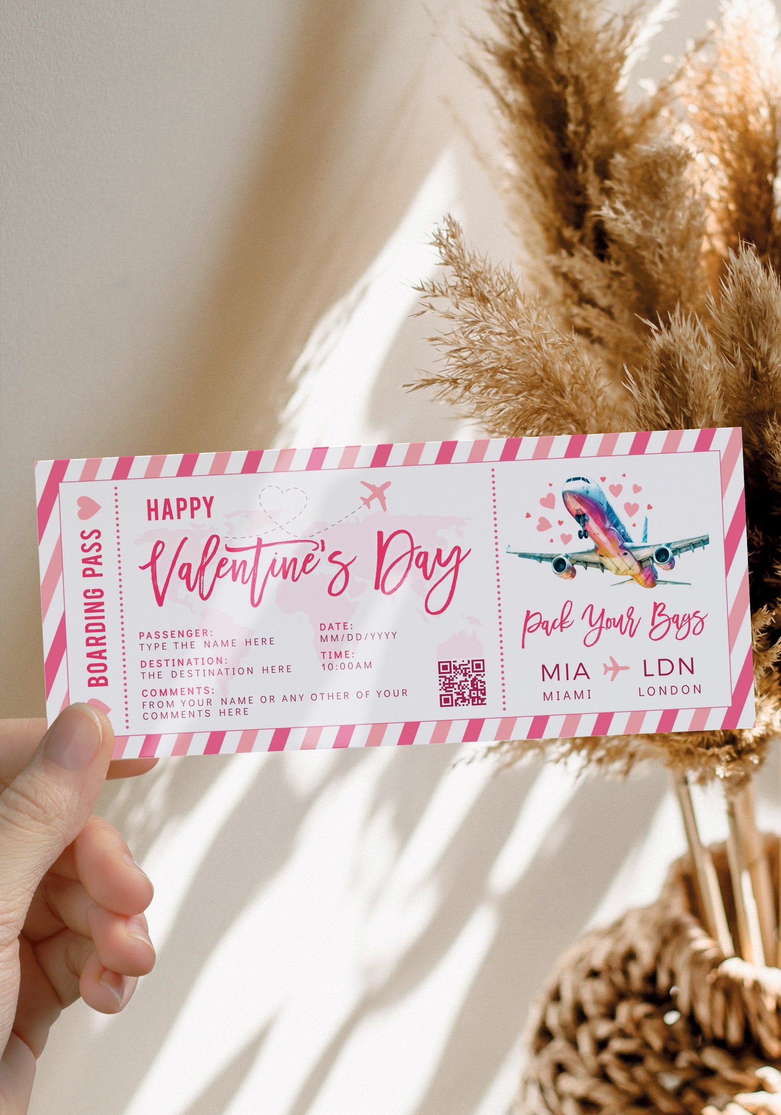 Gift Ticket Valentine's Day Template, Surprise Plane Ticket in Love Day ...
