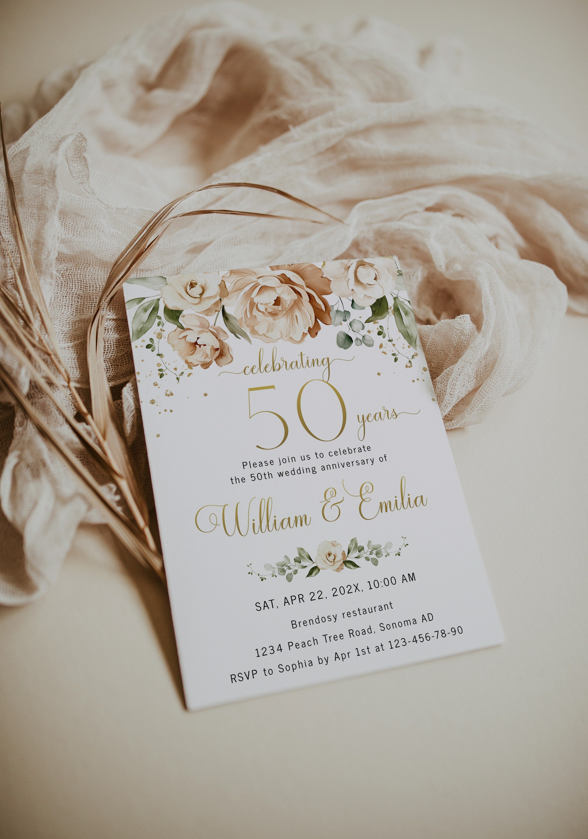 50th Wedding Anniversary Invitation, Gold Anniversary Invitation ...