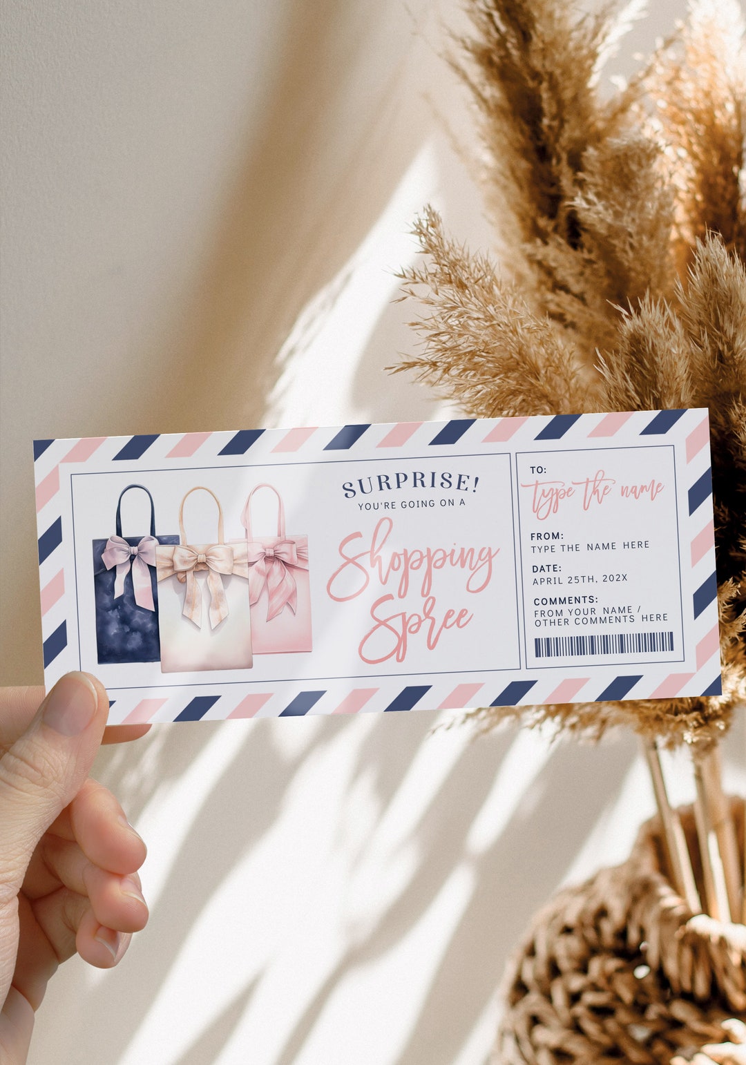 Shopping Spree Holiday Gift Voucher Template, Surprise Birthday Ticket ...