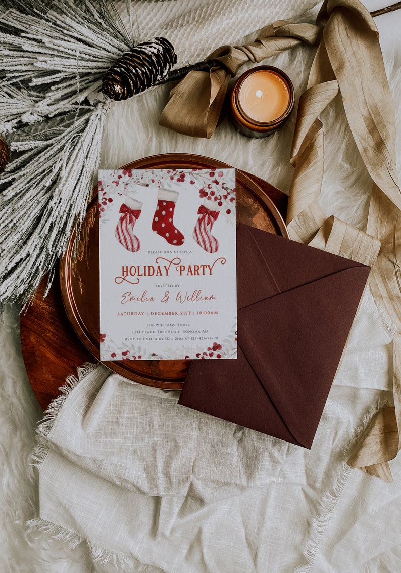 Editable Red Christmas Holiday Party Invitation, Winter Party Invite ...