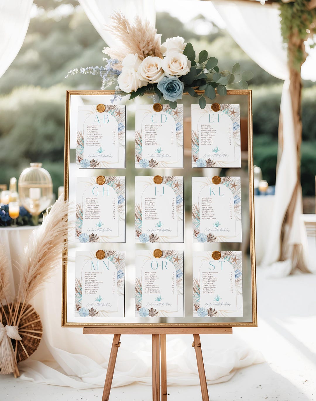 Ocean Theme Alphabetical Seating Chart Card Template, Blue Ocean Theme ...