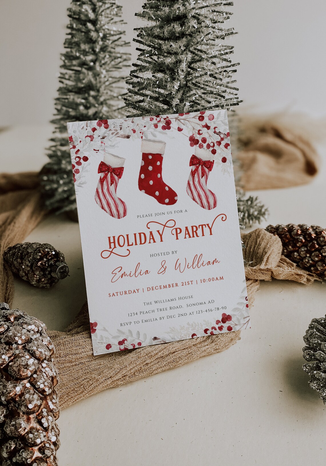 Editable Red Christmas Holiday Party Invitation Winter Party - Etsy