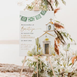 Mexican Theme for Baptism Boy Green Boho Spanish Editable Welcome Sign ...