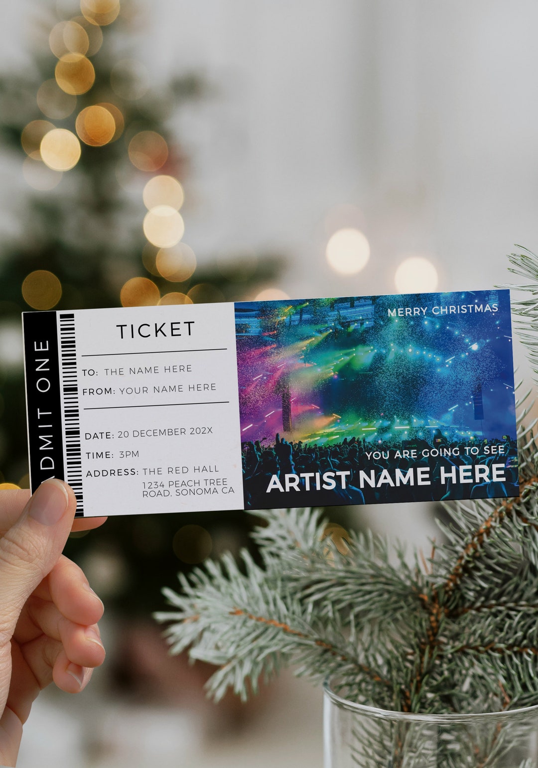 Editable Christmas Surprise Concert Ticket, Christmas Gift Ticket ...
