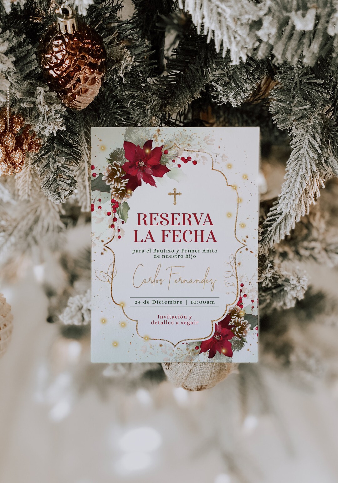 Pine Cones Save the Date Baptism Invite in Spanish Decoration ...