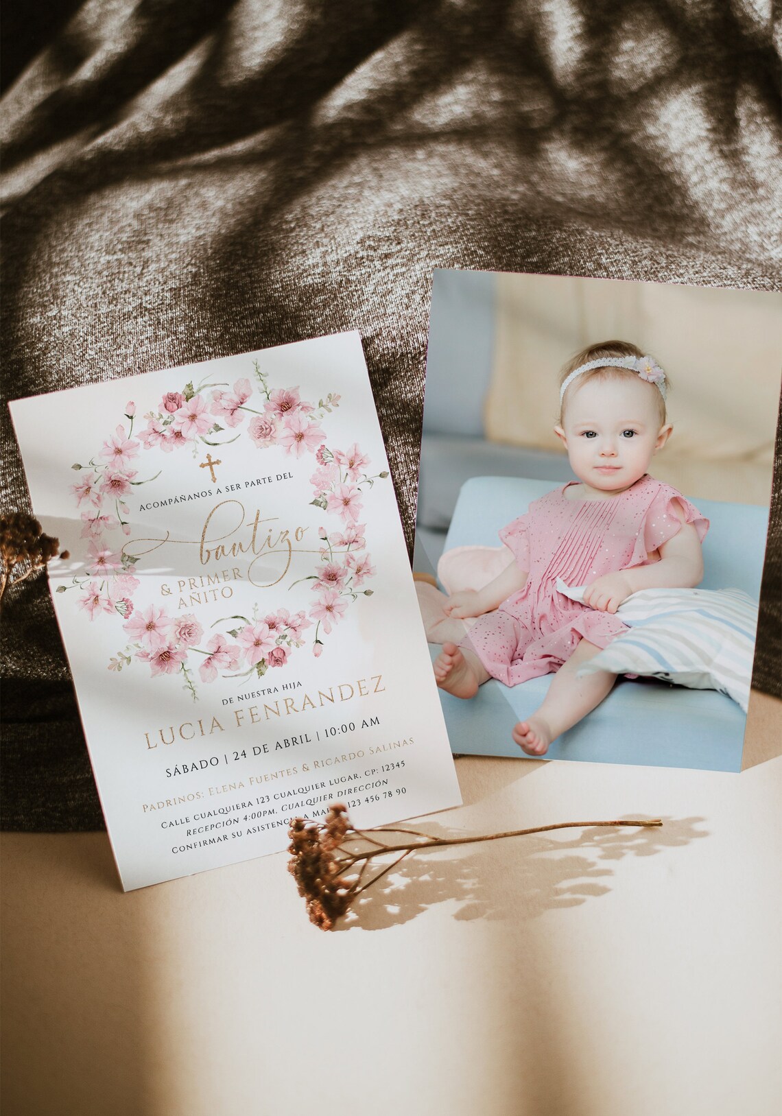 Bautizo Y Primer Añito Niña Invitación Español, Baptism & 1st Birthday ...