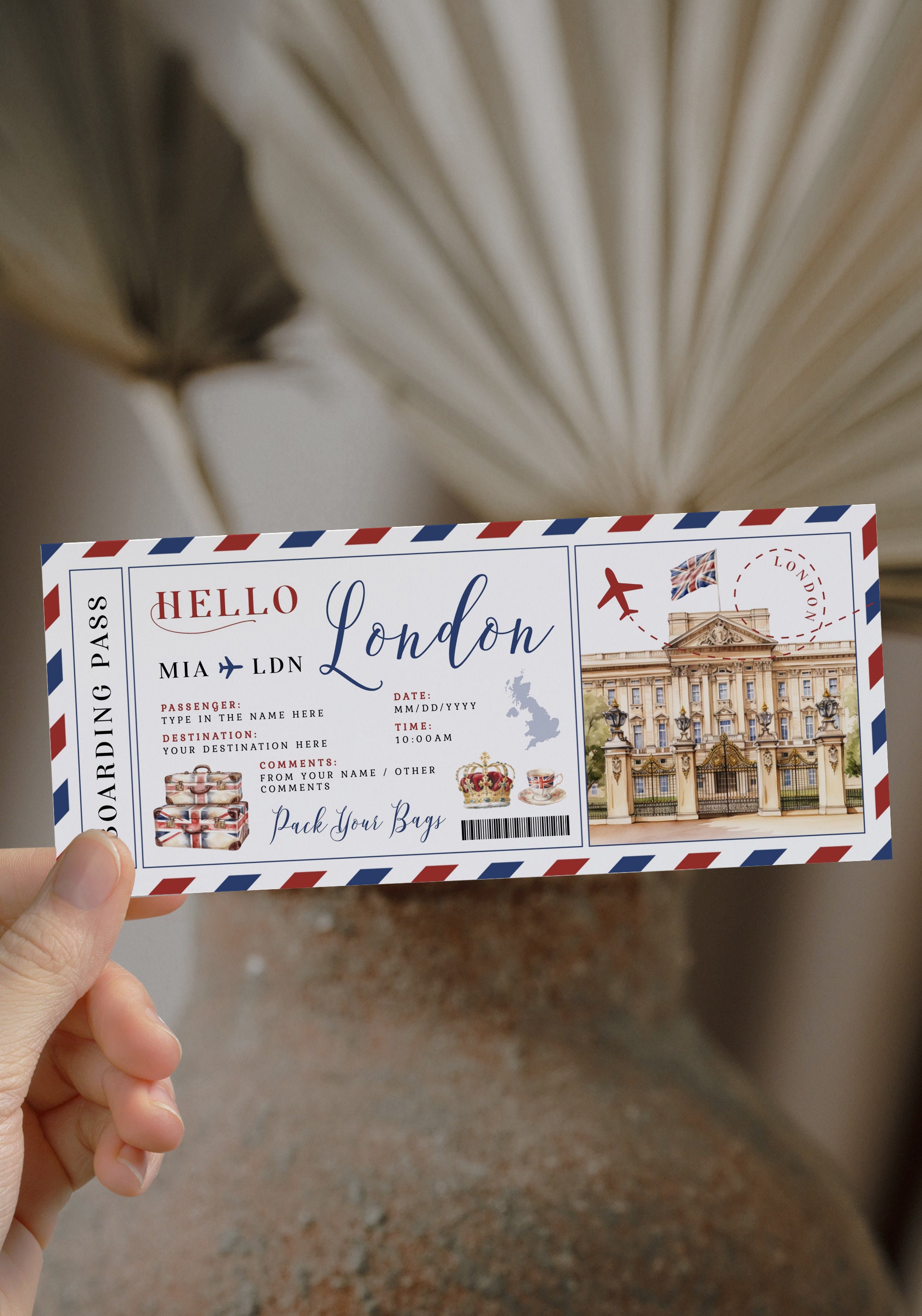 London Boarding Pass Ticket Template, Trip Ticket to England, Gift ...