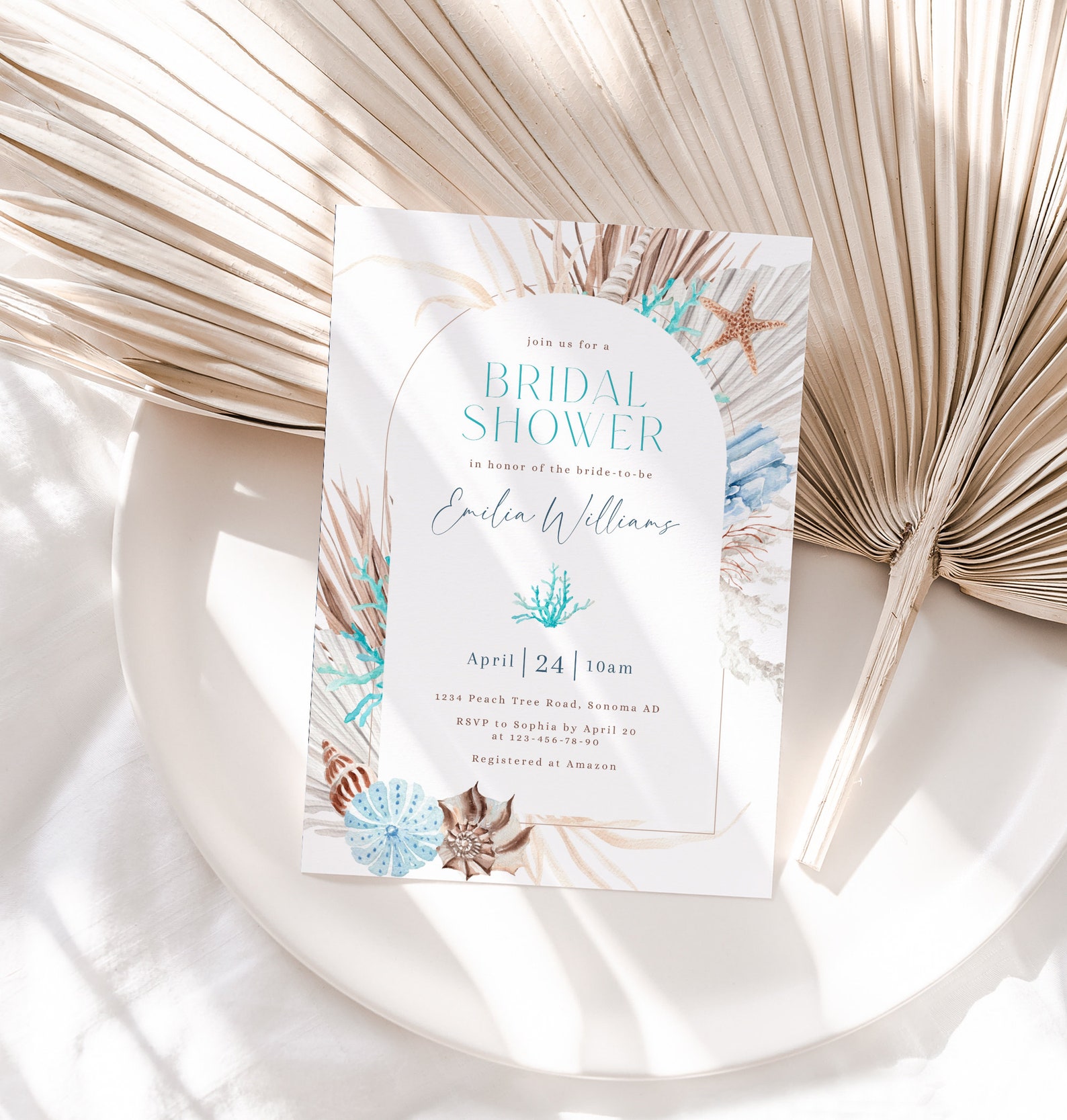 Blue Ocean Theme Wedding Shower Invitation Printable, Beach Bridal ...