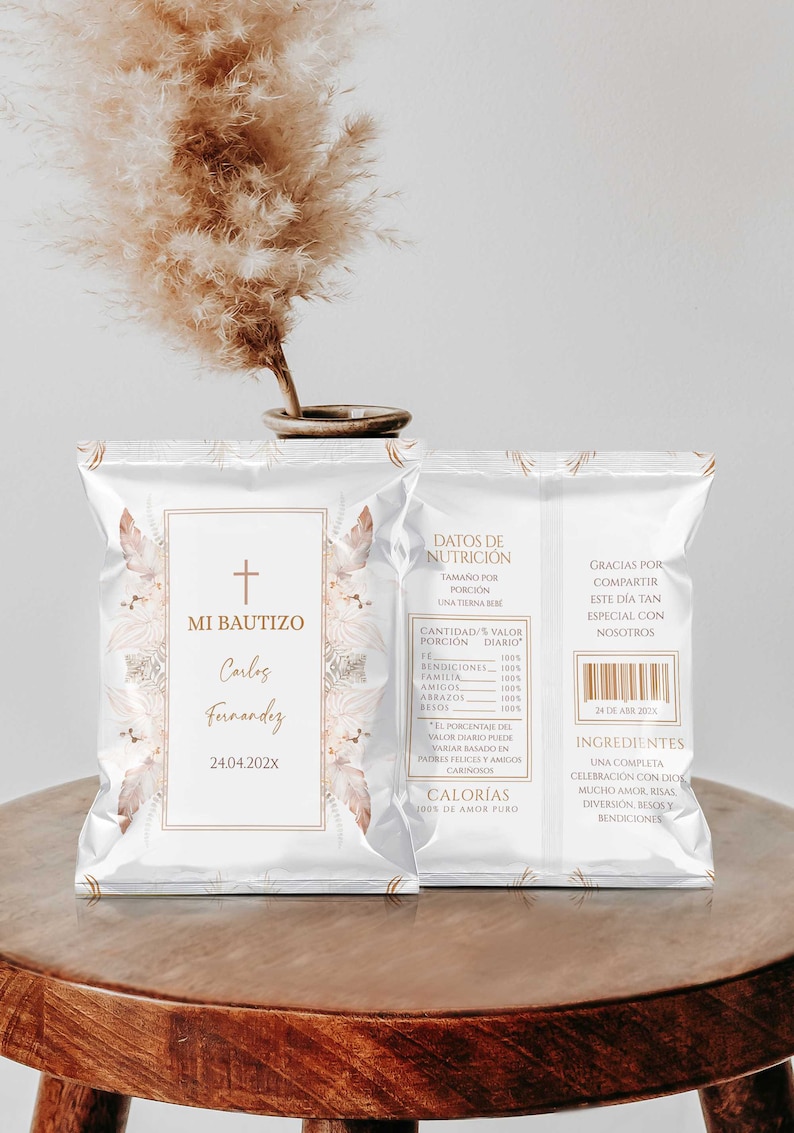 Editable Chip Packaging in Spanish Gender Neutral, Pampas Grass Chip ...