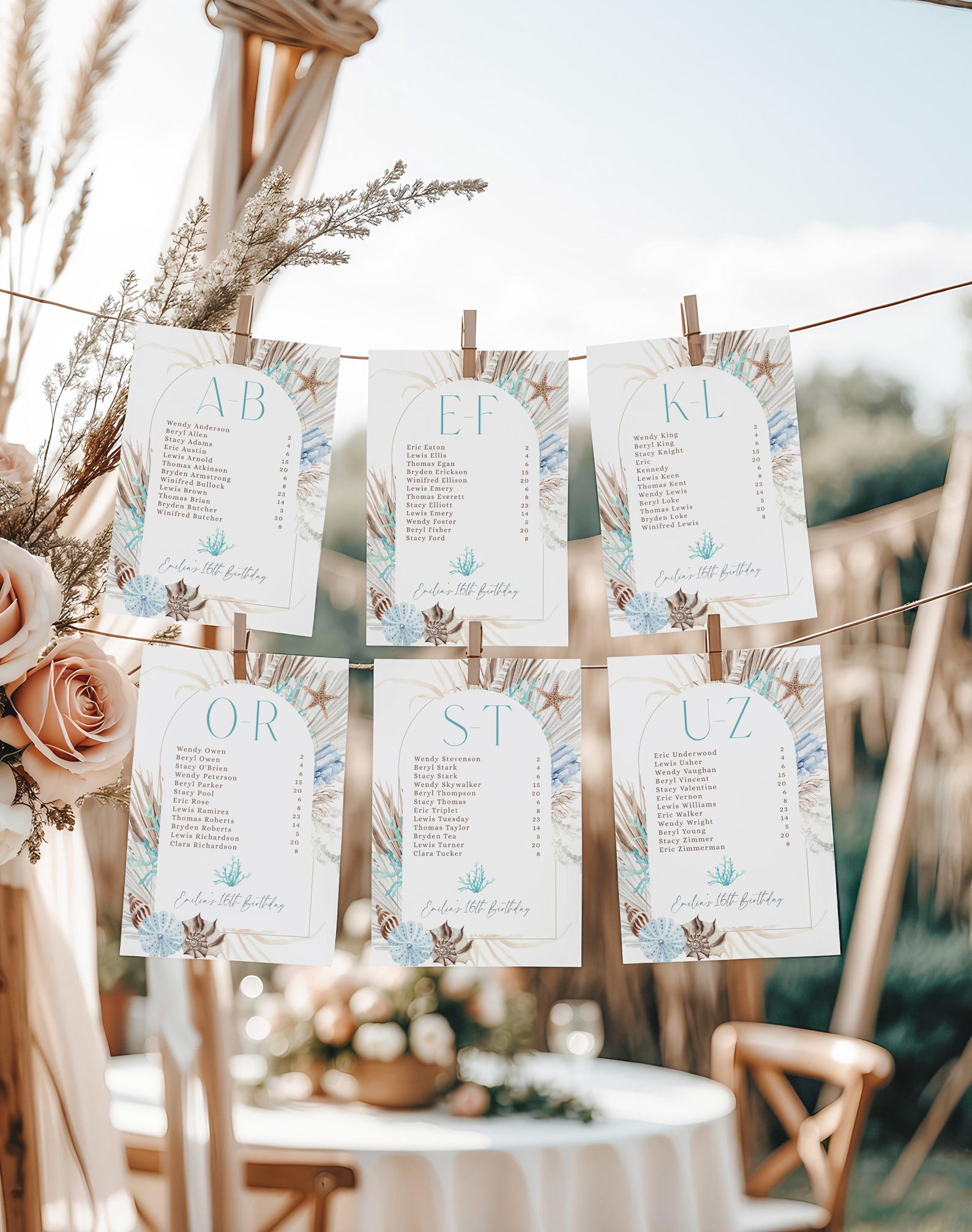 Ocean Theme Alphabetical Seating Chart Card Template, Blue Ocean Theme ...