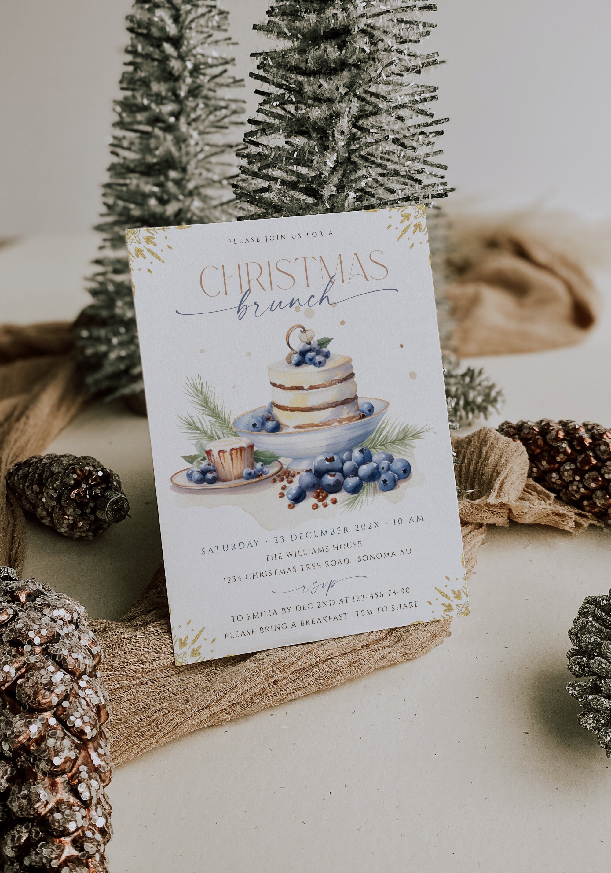 Christmas Brunch Invitation Printable, Let's Brunch, Winter Christmas ...